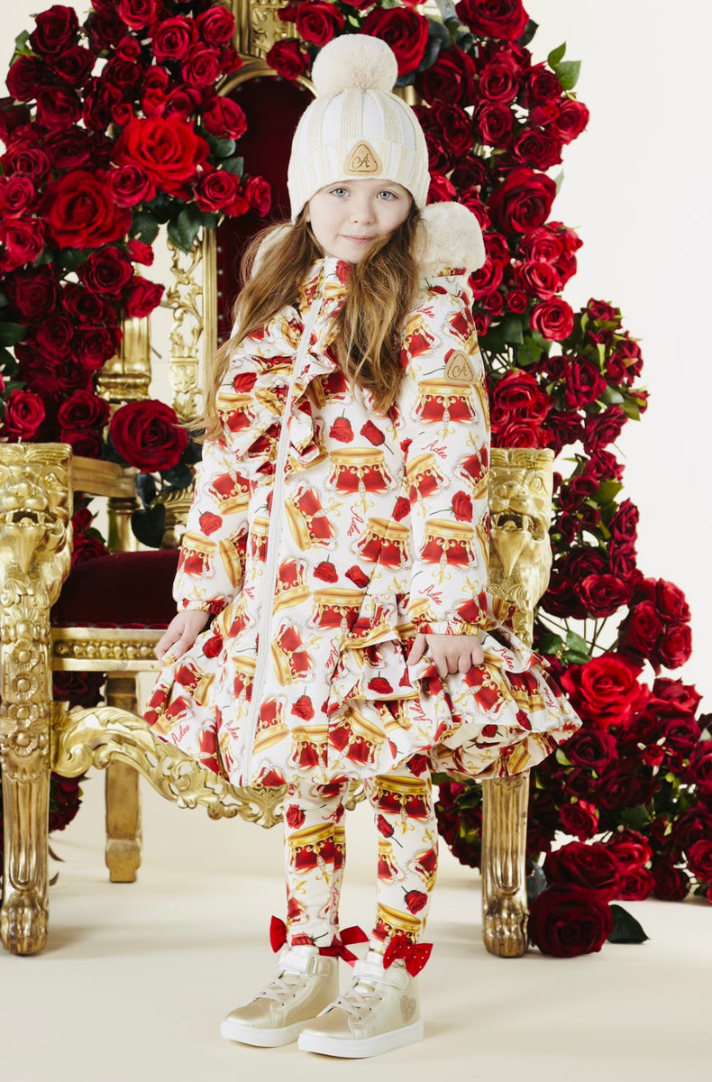 A Dee Cara Faux Fur Hooded Crown Print Coat - Snow White – Bubba Booties